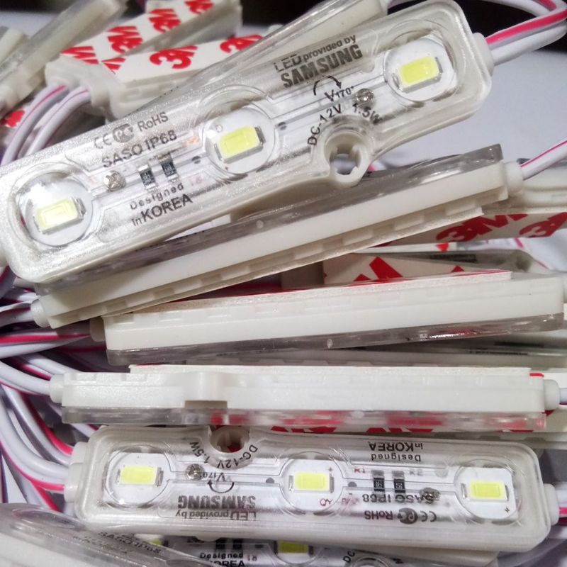 Jual Lampu LED Modul DC 12 volt 1.5 watt Samsung korea 3 mata SASO Mata Bening cahaya putih 1 ...
