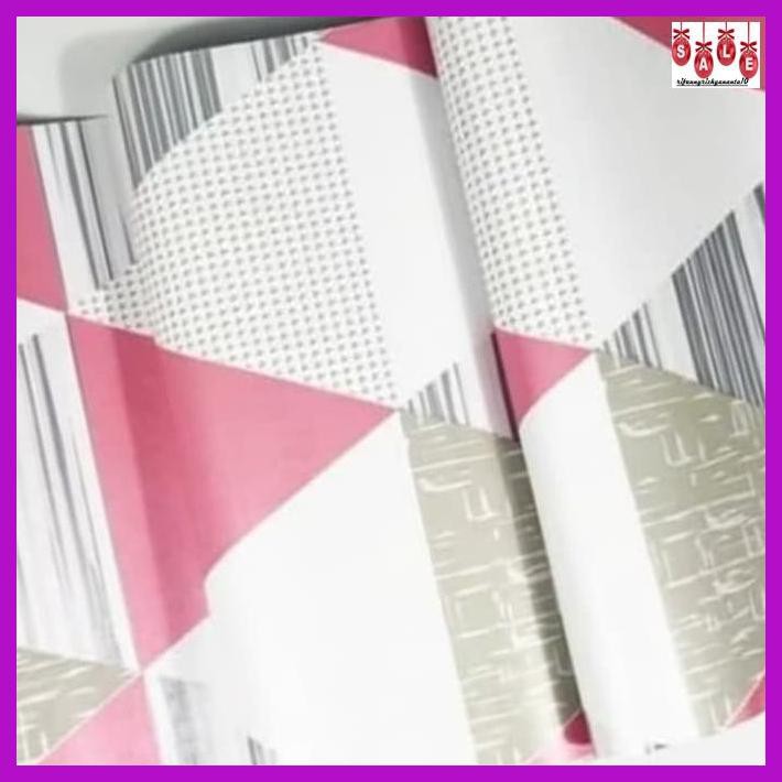 Jual DINDINGSTIKER- WALLPAPER PINK SEGITIGA ABU - WALL STICKER DINDING ...