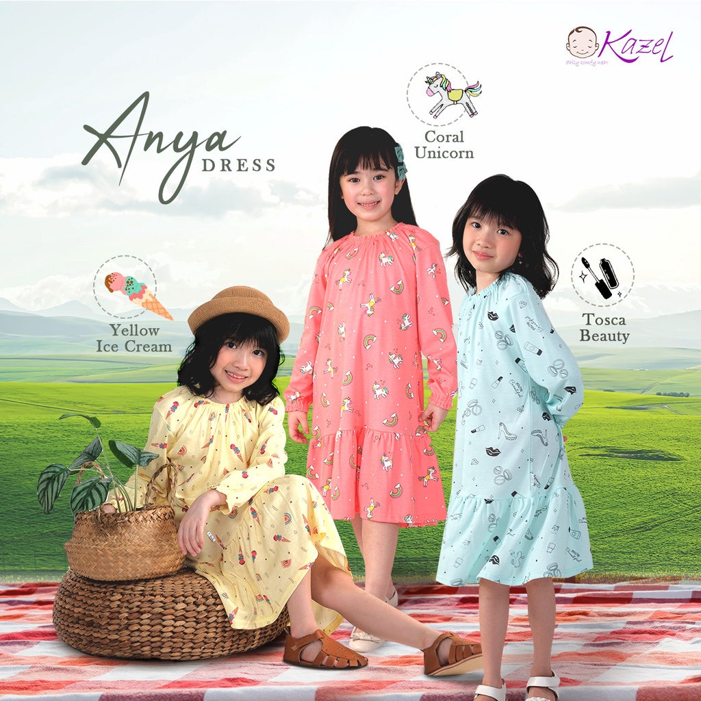 Jual Baju Dress Anak Perempuan Motif Lengan Panjang Kazel Anya 1 -5 Tahun | Shopee Indonesia