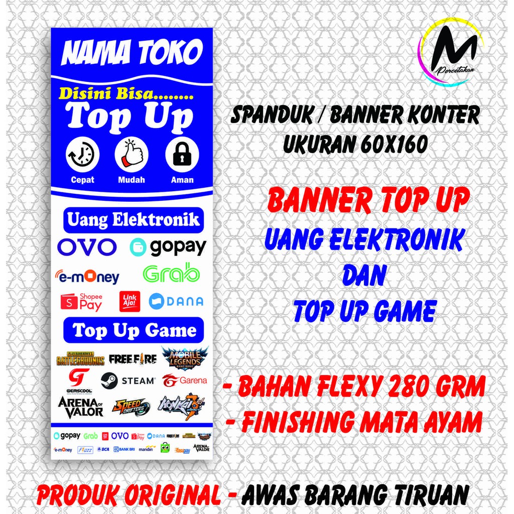 Jual Spanduk Top Up Emoney dan Game - Ukuran 60x160 Cm | Shopee Indonesia
