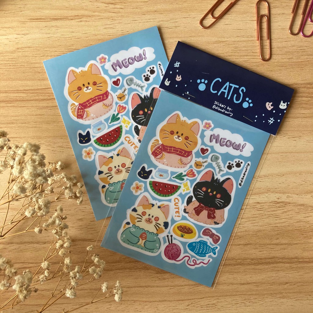 Jual Stiker Lucu Cats - Kucing by @dibadrawing / Sticker Aesthetic Kiss ...