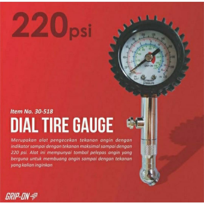 Jual Alat Pengukur Tekanan Angin Ban Motor Mobil GRIP ON Model Bulat ...