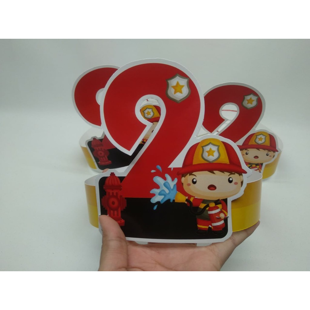 Jual Topi Ulang Tahun Melingkar Angka Custom tema Fireman Pemadam ...