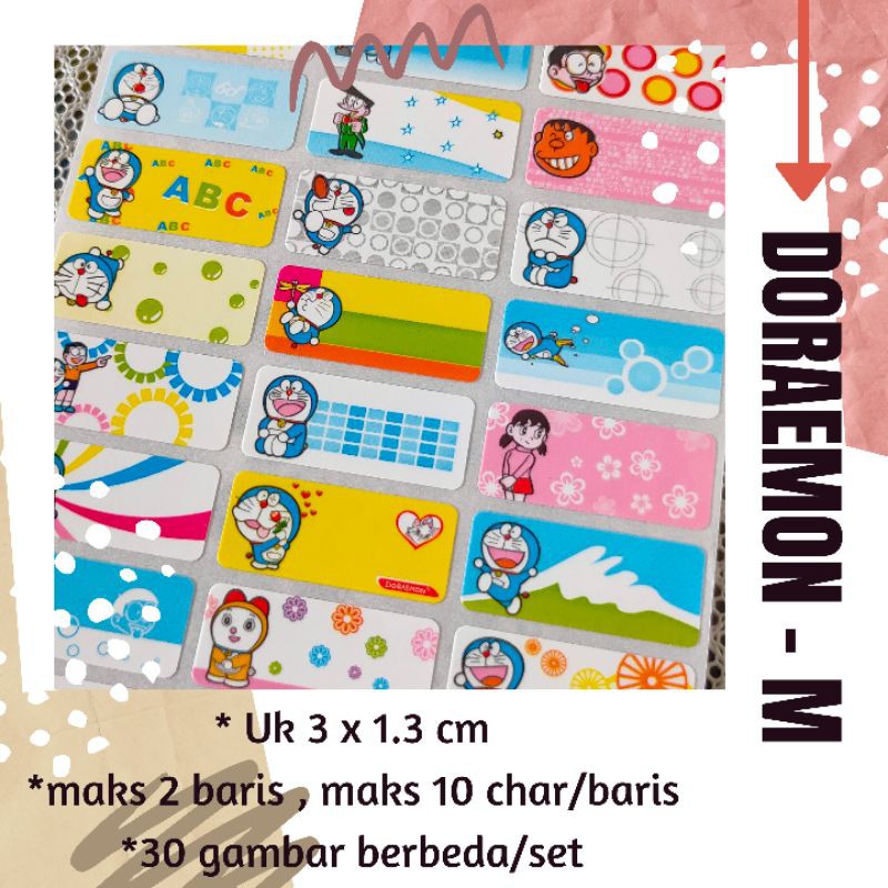 Jual STICKER LABEL NAMA ANTI AIR - MOTIF DORAEMON / WATERPROOF NAME ...