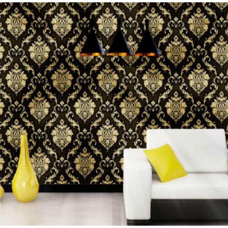 Jual Wallpaper Sticker Dinding motif batik hitam kuning gold ukuran 45 ...