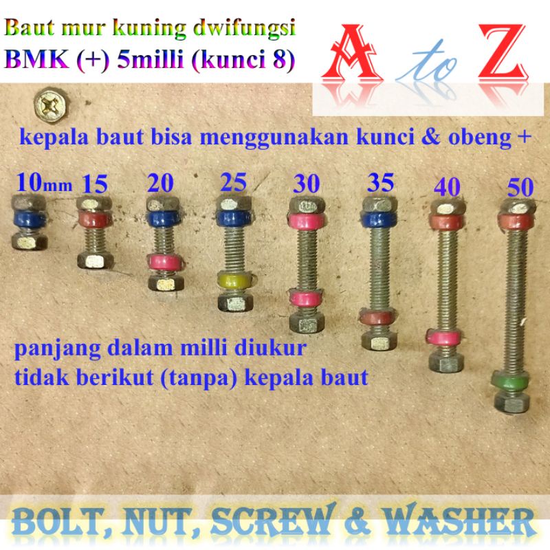 Jual BMK (+) 5 x 20mm (100pcs)/baut mur kuning dwifungsi (+) 5 x 20mm | Shopee Indonesia