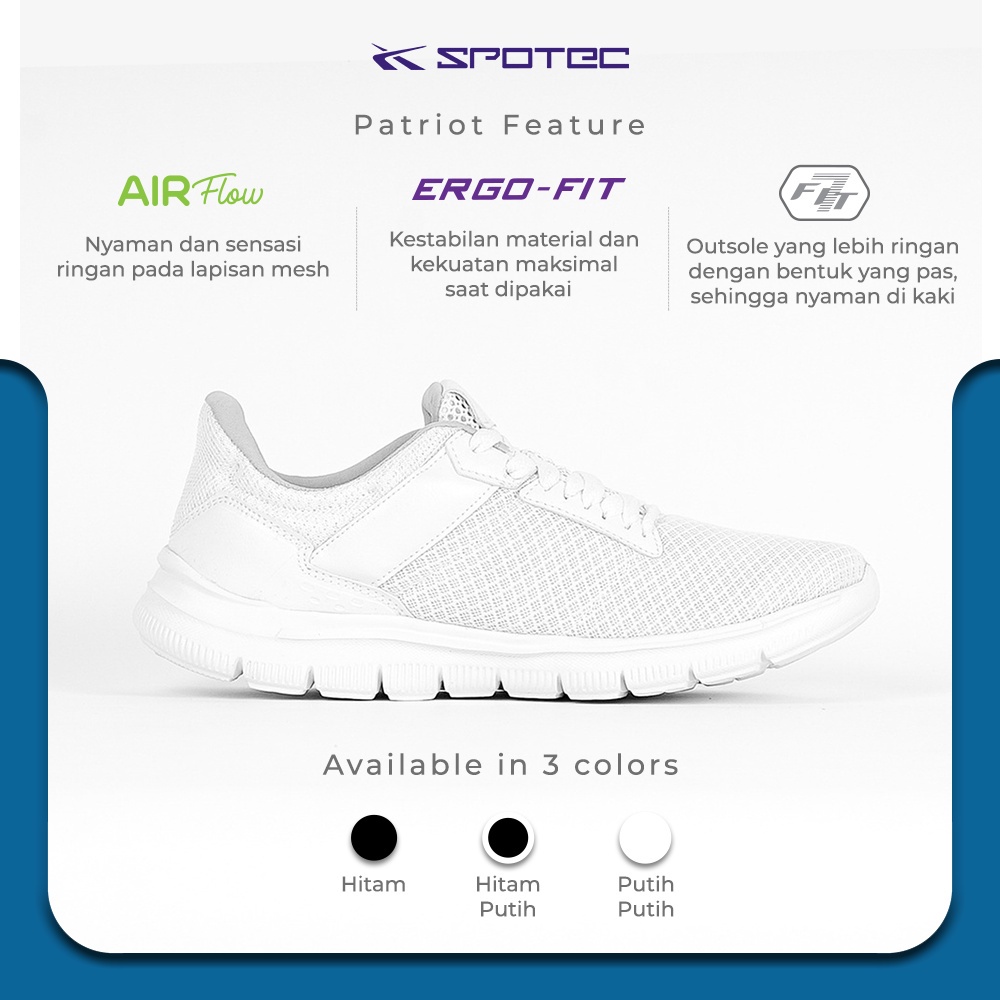Jual SPOTEC Sepatu Sekolah PATRIOT Putih - Putih | Shopee Indonesia