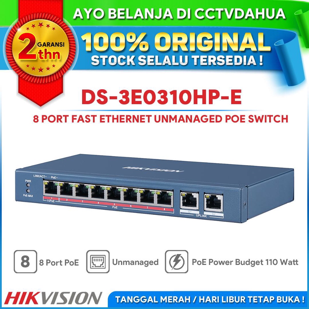 Jual HIKVISION DS-3E0310HP-E HIKVISION 8 PORT ETHERNET UNMANAGED POE SWITCH | Shopee Indonesia