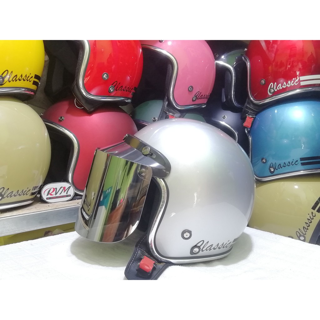 Jual HELM BOGO CLASSIC GREY LIST CHROME DEWASA DATAR SILVER | Shopee ...