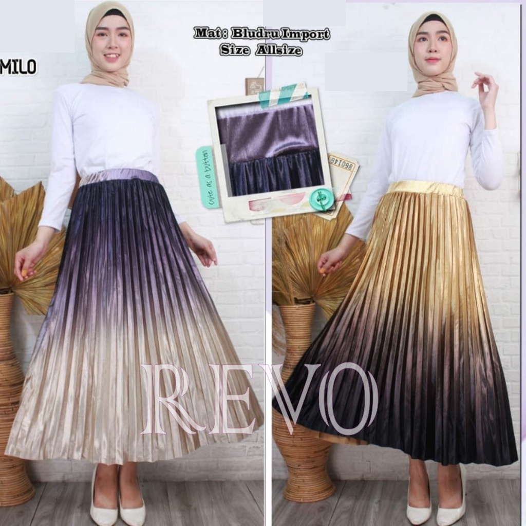 Jual ROK Plisket VELVET Panjang Gradasi Warna - Rok Plisket Premium // REVO FASHION | Shopee ...
