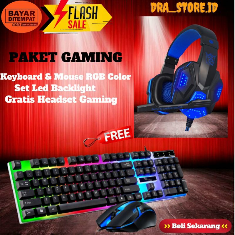 Jual KEYBOARD GAMING LED FULLSET / PAKET KEYBOARD GAMING FREE HEADSET ...