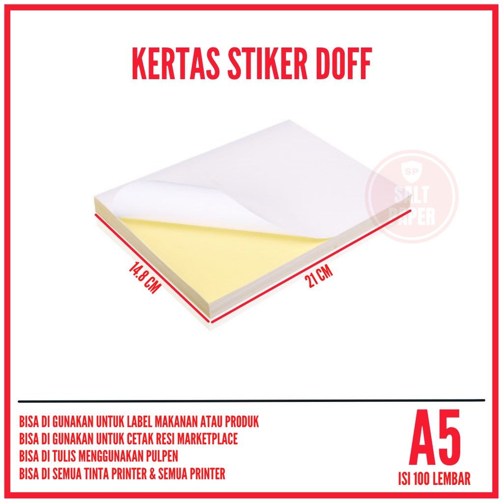 Jual Kertas Stiker A5 Doff 100 lembar Kertas Sticker A5 Stiker A5 ...
