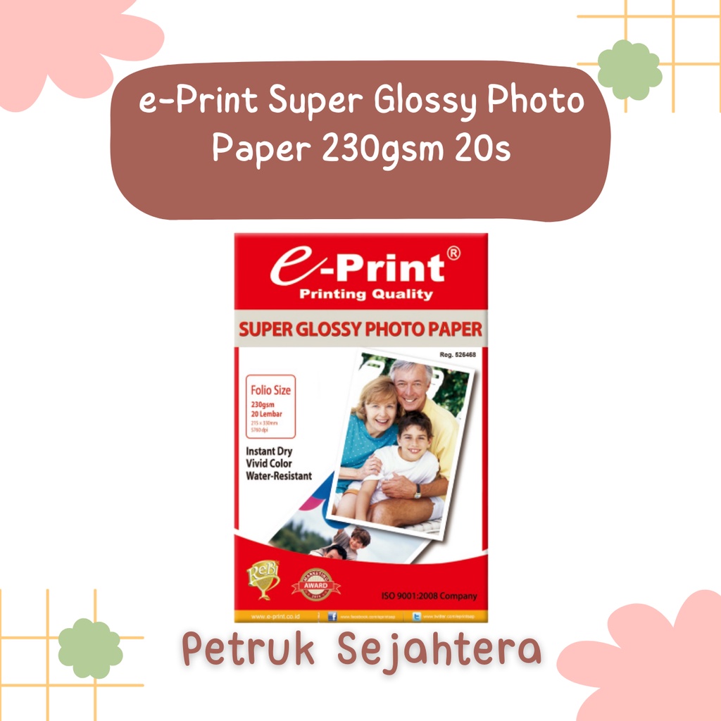 Jual [PAK] SUPER GLOSSY PHOTO PAPER E-PRINT EPRINT FOLIO F4 230 GSM KERTAS FOTO GLOSI (20 LEMBAR ...