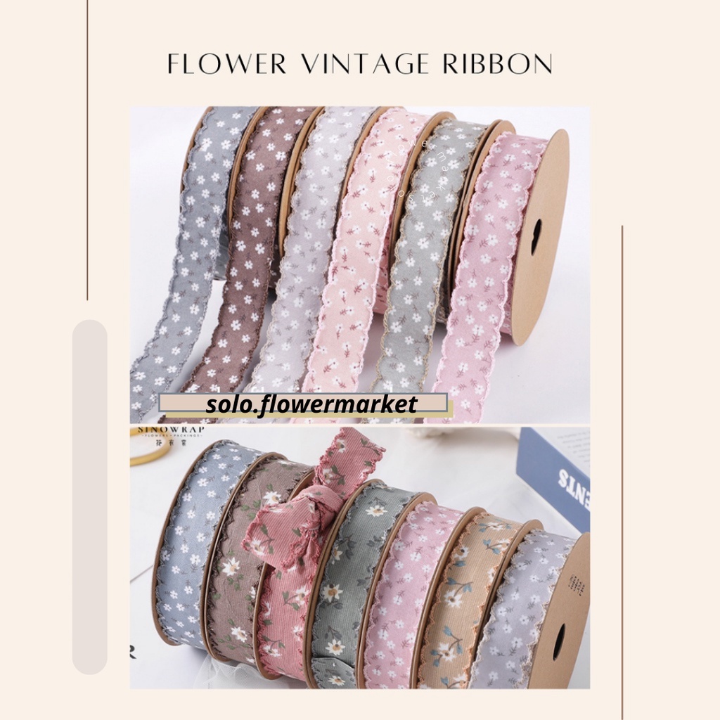 Jual PITA FLOWER VINTAGE GROSSGRAIN MOTIF BORDIR LEBAR 2.5CM ...