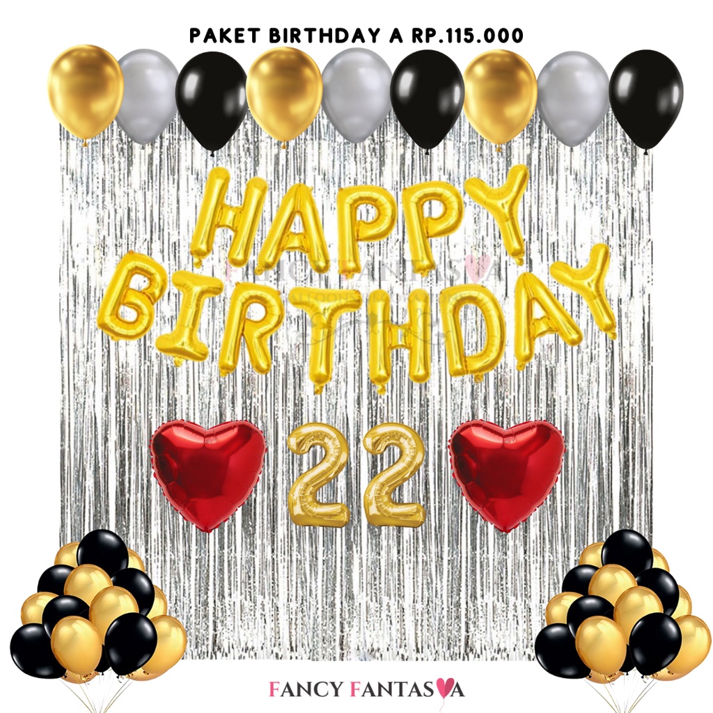 Jual Paket Hemat Birthday A (Tema Gold, Black Silver, Blue) | Shopee ...