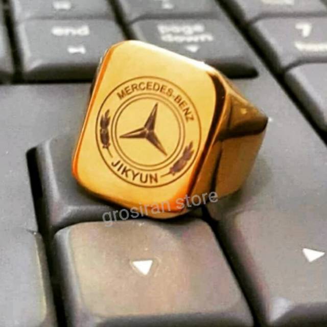 Jual Cincin mercy mercedes benz gold kotak custom logo tulisan nama ...
