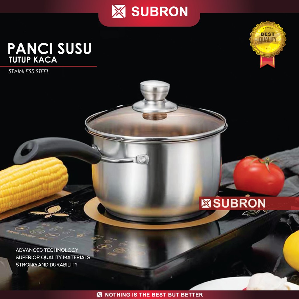 Jual SUBRON Panci Susu 18cm Stainless TEBAL Milk Pot tutup Kaca 1 SUSUN ...