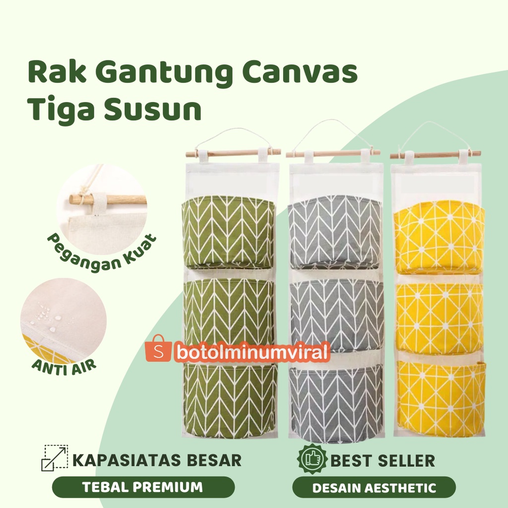 Jual Pouch Wadah Gantung Korea 3 SEKAT Dinding Hanging Storage bag ...