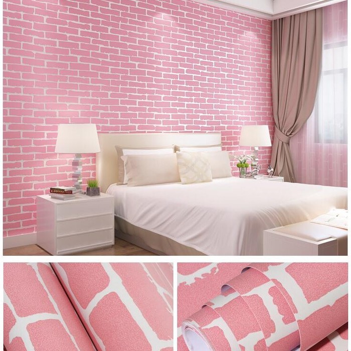 Jual Wallpaper Sticker Dinding Batu Bata Pink | Shopee Indonesia