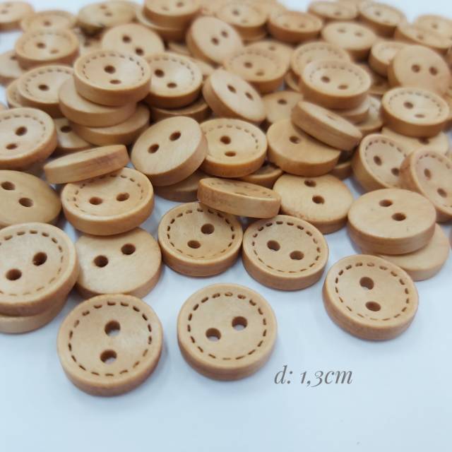 Jual 1 Lusin | Kancing Kayu Coklat Muda/Motif Garis | diameter 1,3cm ...
