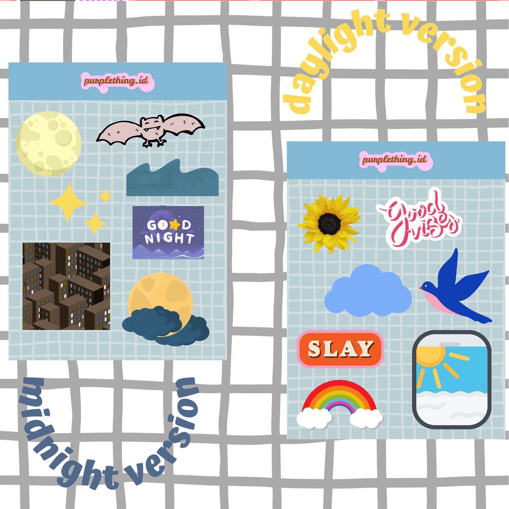 Jual aesthetic day and night stickers // stiker bertema pagi dan malam ...