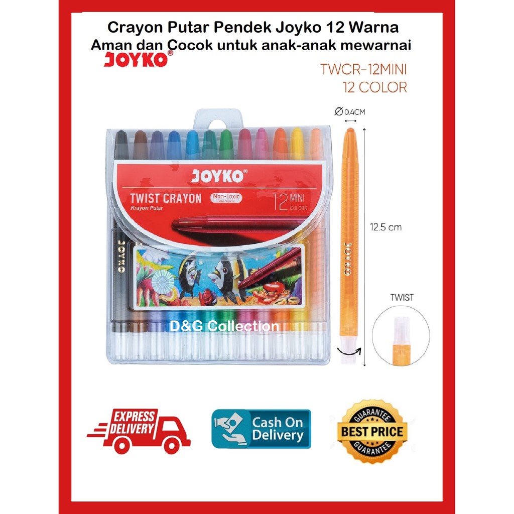 Jual CRAYON JOYKO 12 WARNA PUTAR PENDEK / OIL PASTEL JOYKO 12 WARNA ...