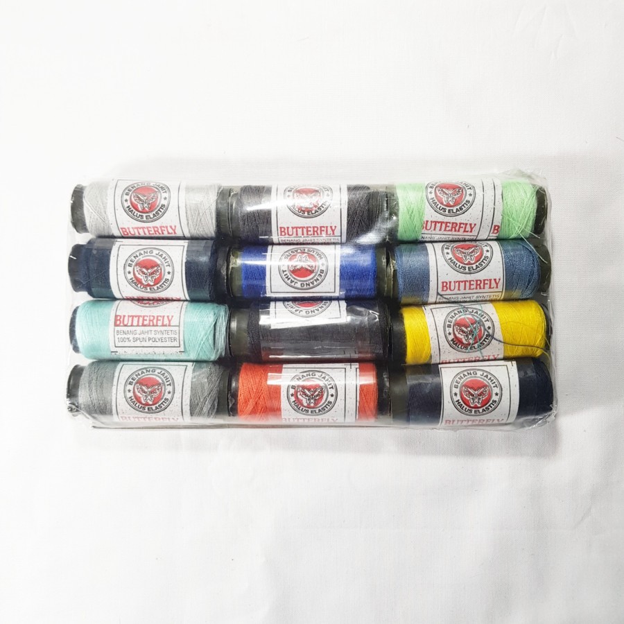 Jual (12 PCS) BENANG JAHIT BESAR BUTTERFLY /BENANG WARNA / BENANG JAHIT ...