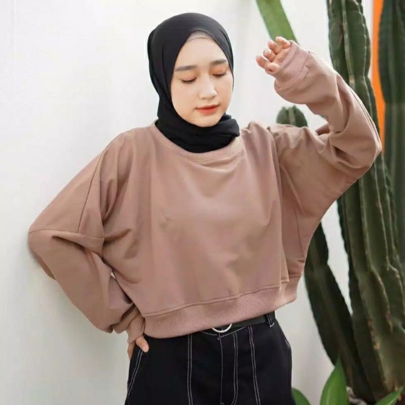 Jual Basic Sweater Crop Oversize - Pastellyoutfit | Shopee Indonesia