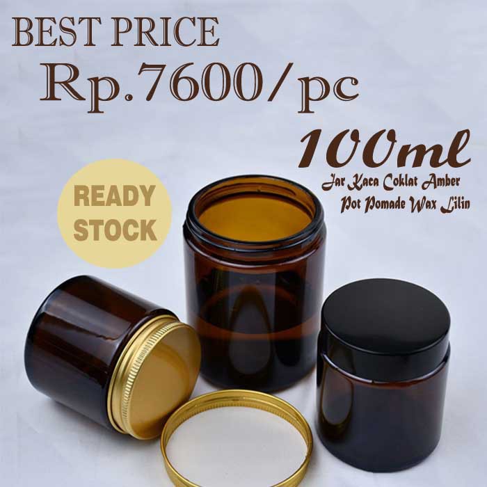 Jual Botol Kaca Amber 100gram Jar Lilin 100ml Toples Tutup Aluminium ...