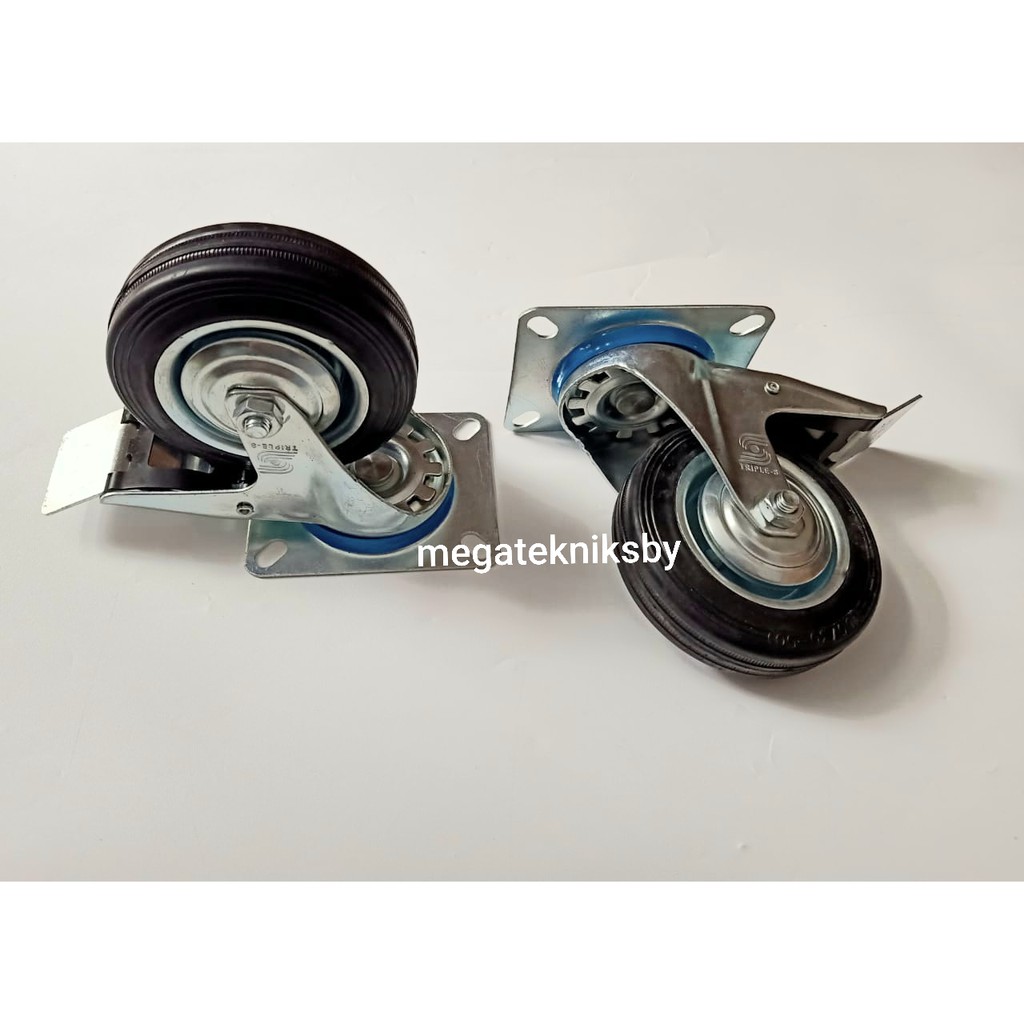 Jual Roda Karet Hidup 4 Inch + Rem TRIPLE S – Roda Caster Troli Kursi ...