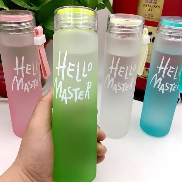 Jual [350gr] T014 | Botol Minum Kaca Hello Master FREE POUCH WARNA ...