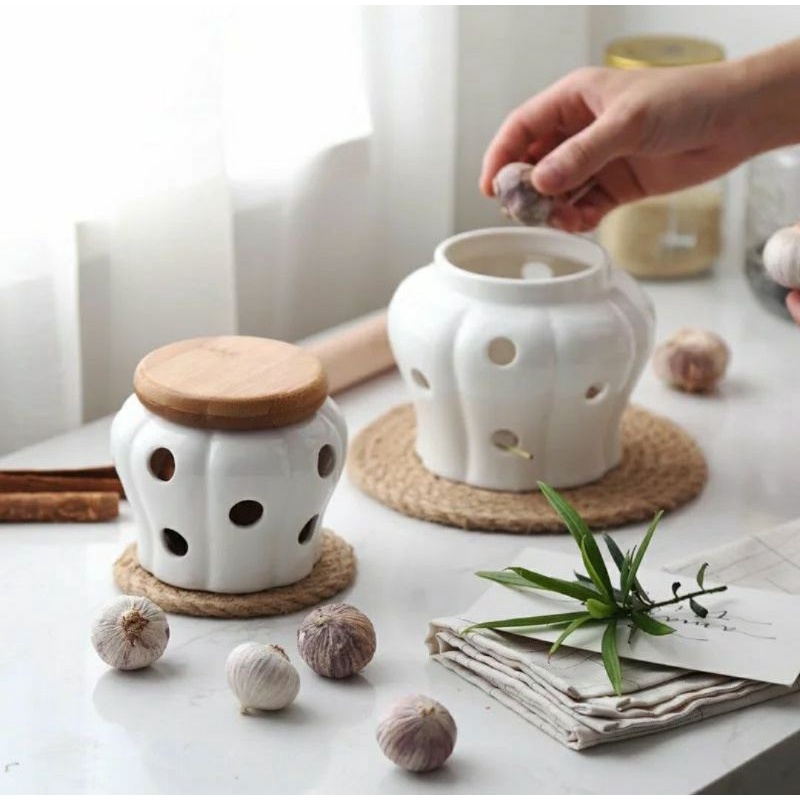 Jual Tempat bawang aesthetic / jar keramik bawang / wadah bawang ...
