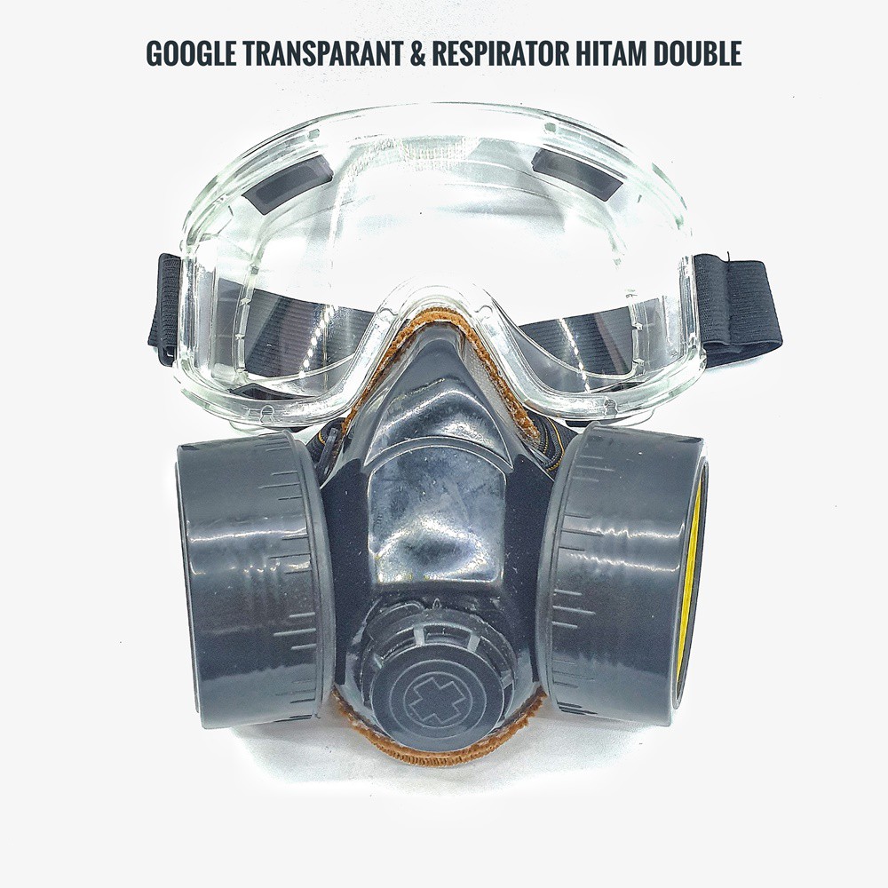 Jual PAKET KACAMATA GOOGLE SAFETY DAN GAS MASK RESPIRATOR DOUBLE FILTER ...