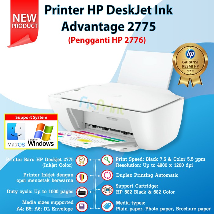 Jual Printer HP Deskjet Ink Advantage 2335 2336 2337 / 2775 2875 WiFi All In One Print Scan Copy ...