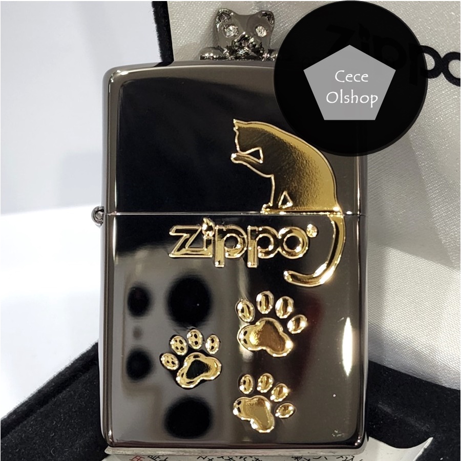Jual Zippo Original Cat Paw Emblem 3D Black & Silver & Gold 2 Sisi ...