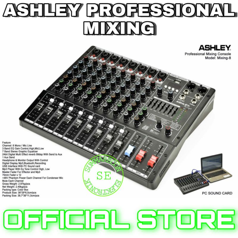 Jual mixer audio 8 channel original ashley mixing 8 usb bluetooth recording | Shopee Indonesia