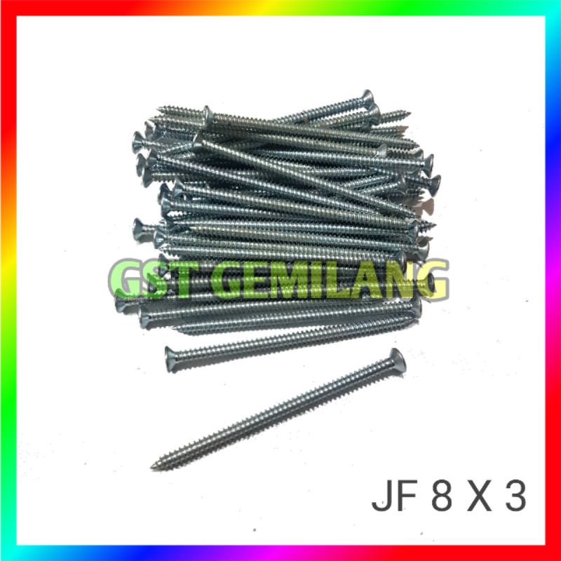 Jual 50 PCS SEKRUP JF 8 X 3 BAUT CACING KEPALA RATA | Shopee Indonesia