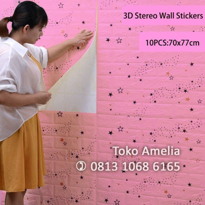 Jual stock ready Wallpaper Sticker Dinding Bata 3D 70 x 77 cm stiker busa Pink Bintang | Shopee ...