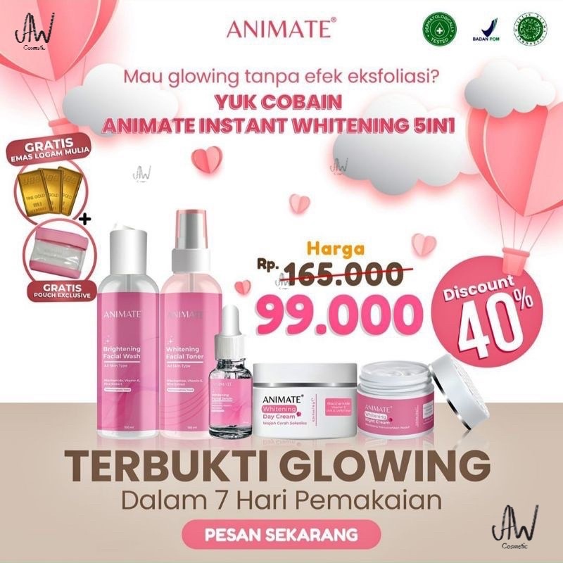 Jual Animate Instant Whitening Series 5 in 1 Skincare Animate Paket ...