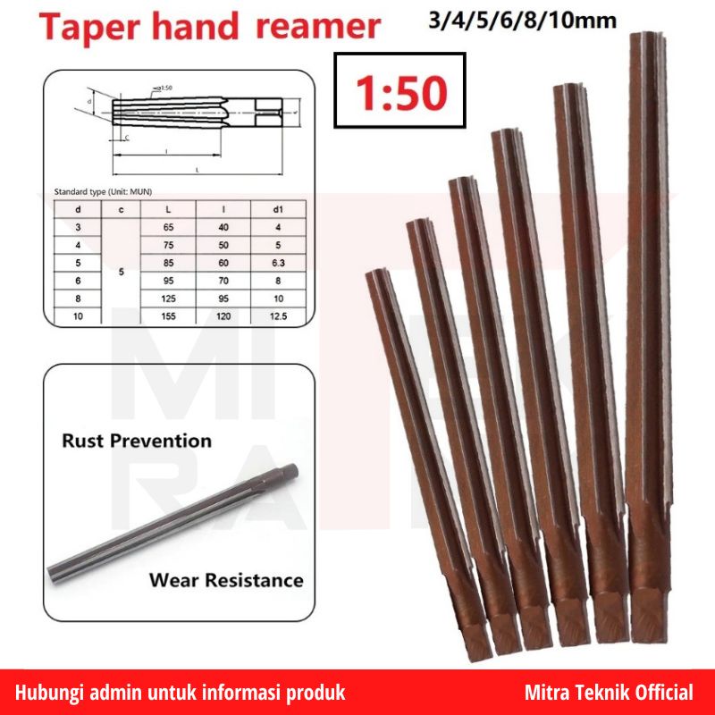 Jual Hand Reamer Kerucut Reamer Tirus Pin Reamer 1:50 Hss 3mm 4mm 5mm ...