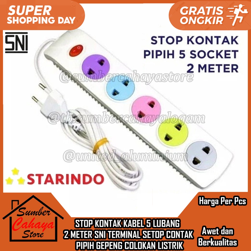 Jual STOP KONTAK KABEL 5 LUBANG 2 M METER SNI TERMINAL KUNINGAN SETOP ...