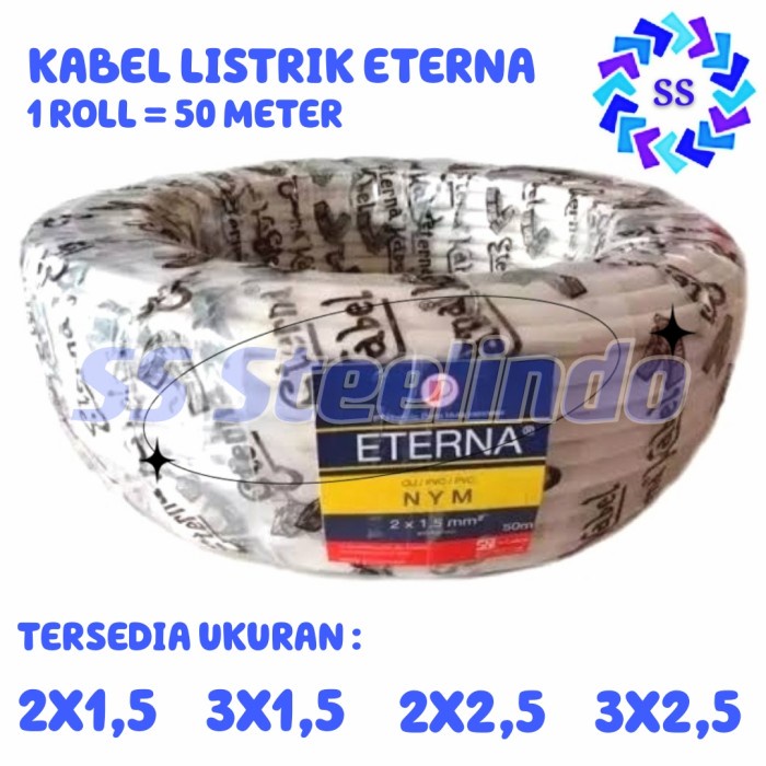 Jual KABEL-CABLE LISTRIK ETERNA NYM TEMBAGA TUNGGAL (2X1,5 2X2,5 3X1,5 3X2,5) WARNA PUTIH ROLL ...