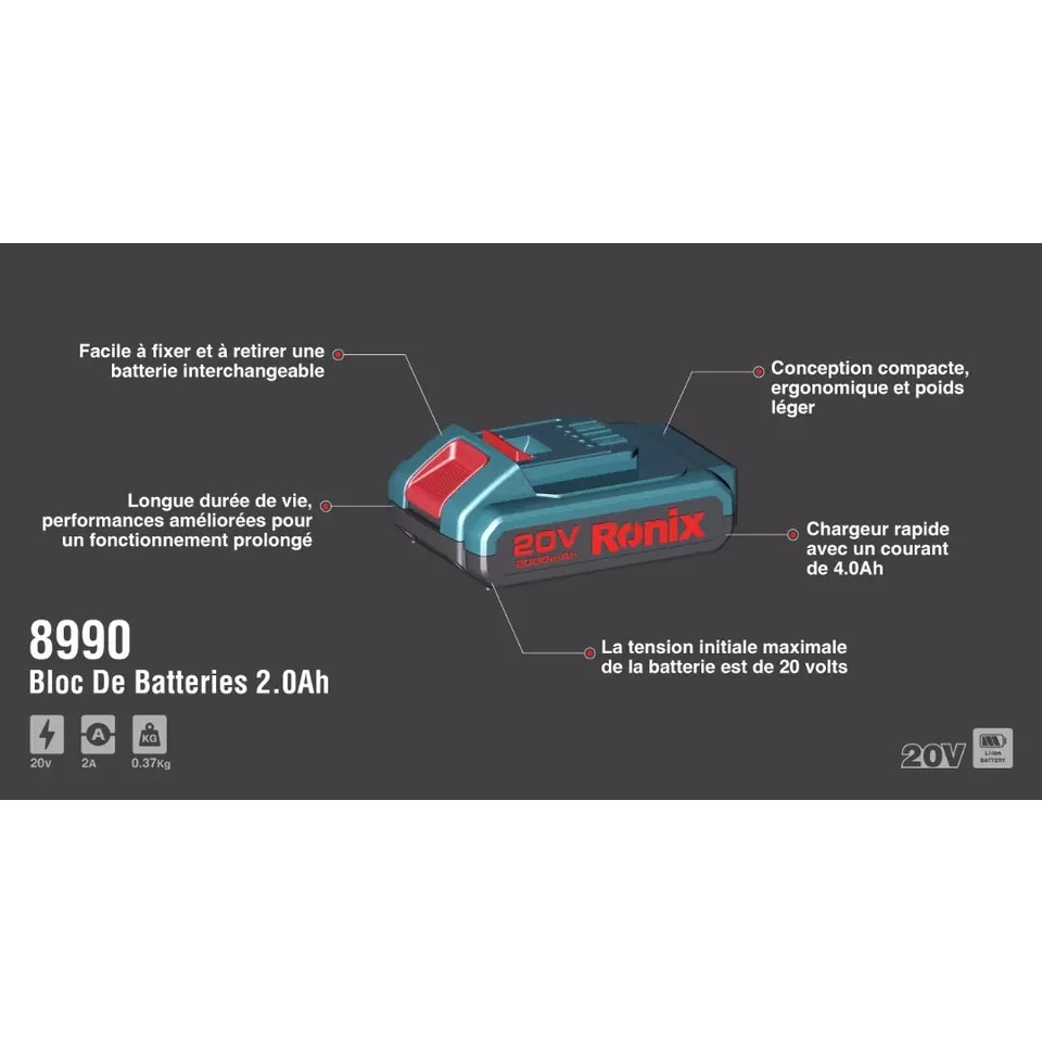 Jual Ronix Model 8990 20V 2.0A large capacity lI-ion battery ...