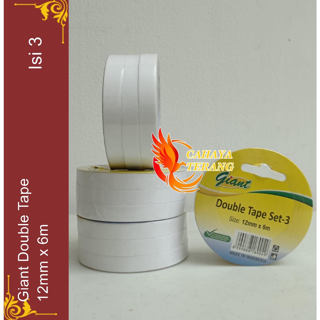 Jual Double Tape Kertas 12mm x 6m | Double Tape Giant Isi 3 pcs ...