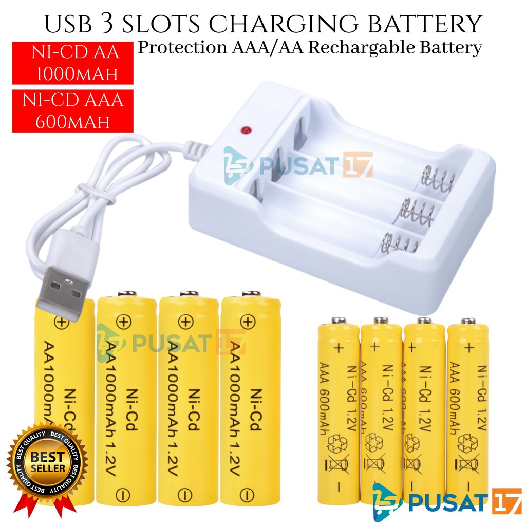 Jual BATERAI CAS AA 1000mAh AAA 600mAh BATTERY RECHARGEABLE CHARGER 3 ...