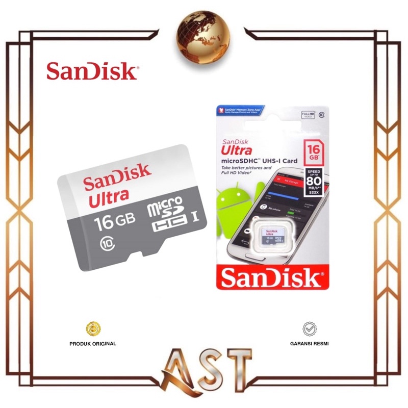 Jual Memori Sandisk 16GB ultra memory Mmc Micro Sandisk Speed 80 Class ...
