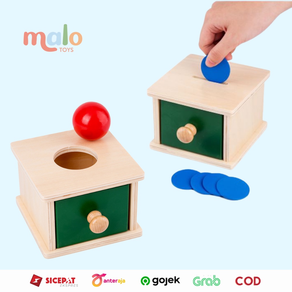 Jual MALOTOYS - Montessori Object Permanence Coin Box Drawer Ball ...