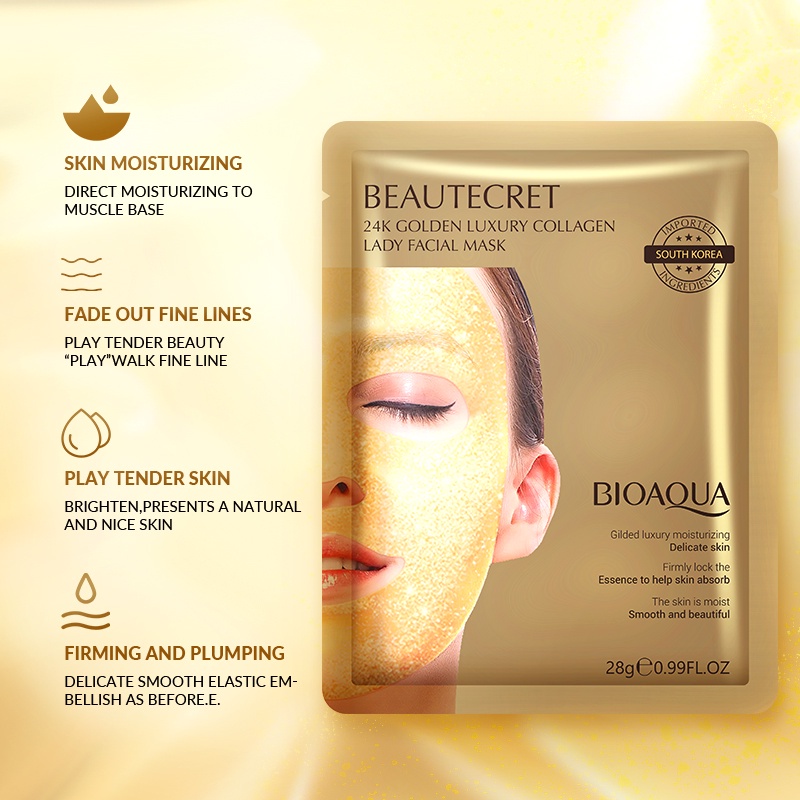 Jual Collagen Lady Moisturizing Masker Wajah Facial Sheet Mask 24k Gold ...