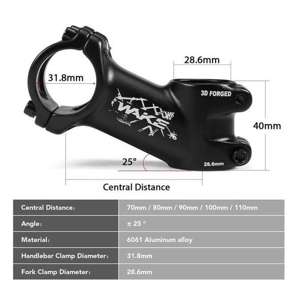 Jual Stem Sepeda WAKE 60 70 80 90 100 mm 25 Derajat 6 7 8 9 10 CM MTB ...