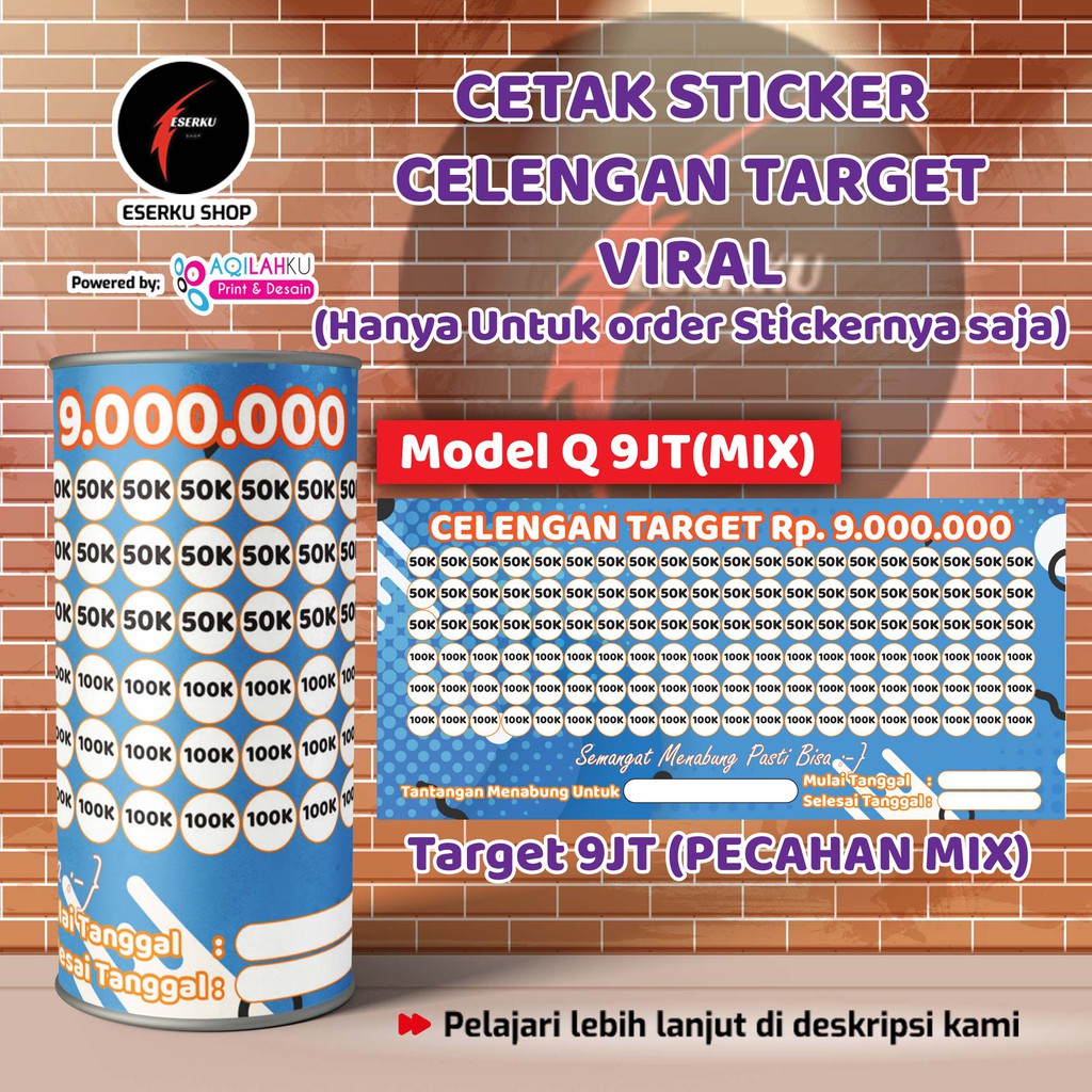 Jual Cetak Sticker Celengan Target Ukuran Small & Large (Khusus order ...